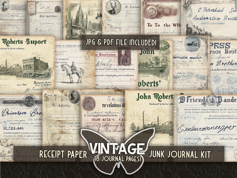 Antique Papers Printable Kit Vintage Ledger Receipt Journal Old ...