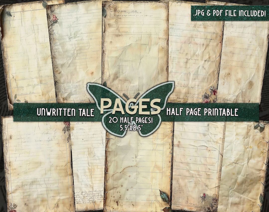 Vintage Blank Papers Printable Half Pages Junkjournal Digital Legder ...