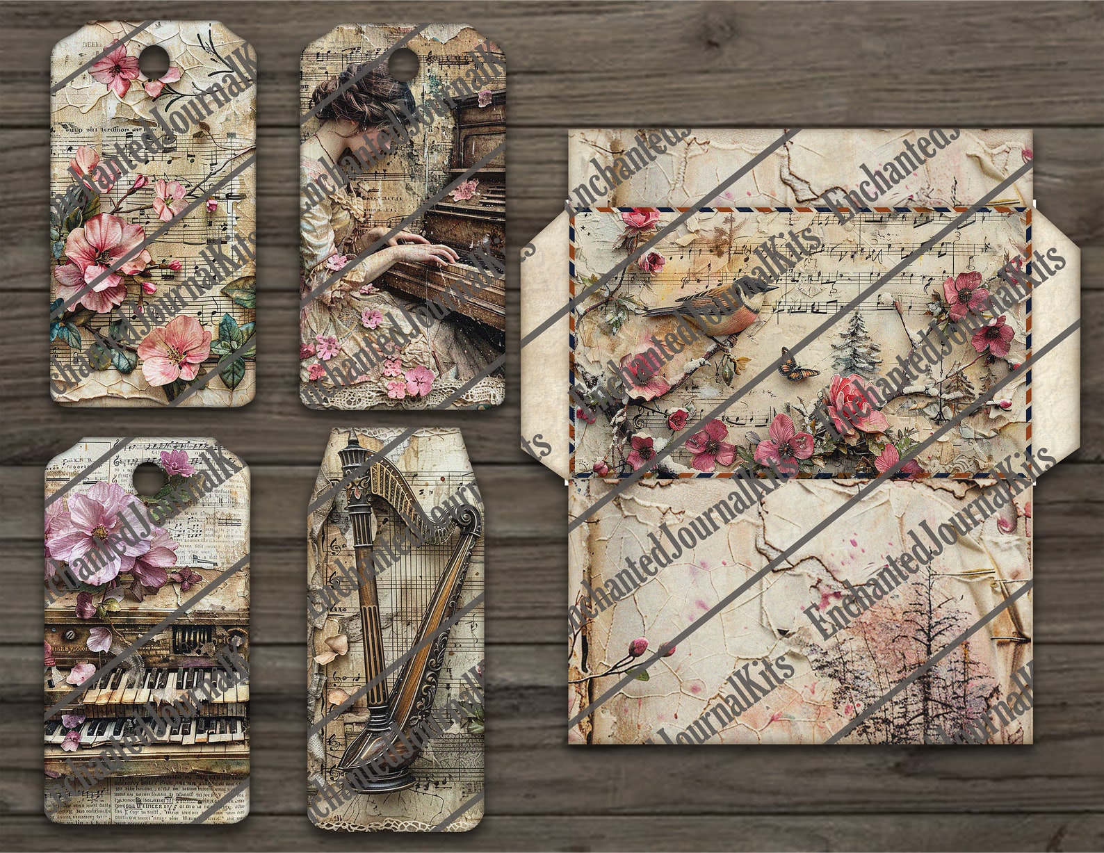 Musical Ephemera Papers Kit Printable Addon Tags Envelop Printed ...