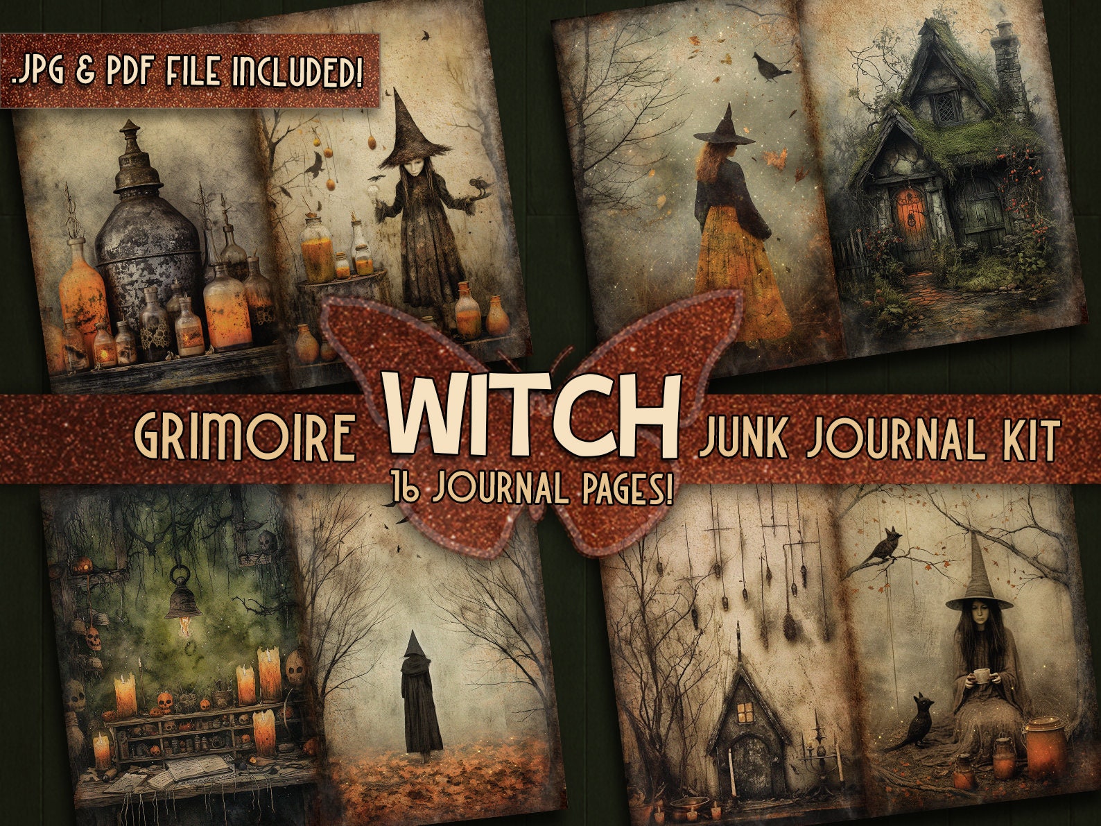 Grimoire Witch Junkjournal Printable Kit Ephemera Autumn Witchie Pages ...