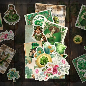 St Patrick Printable Kit Fussy Cut Junkjournal Green Clipart Shamrocks ...