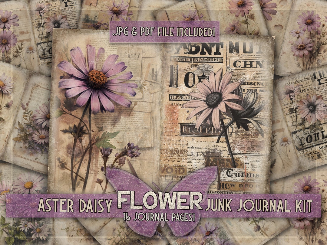 Vintage Flower Junk Journal Kit Daisy Ephemera Papers Printable Floral ...