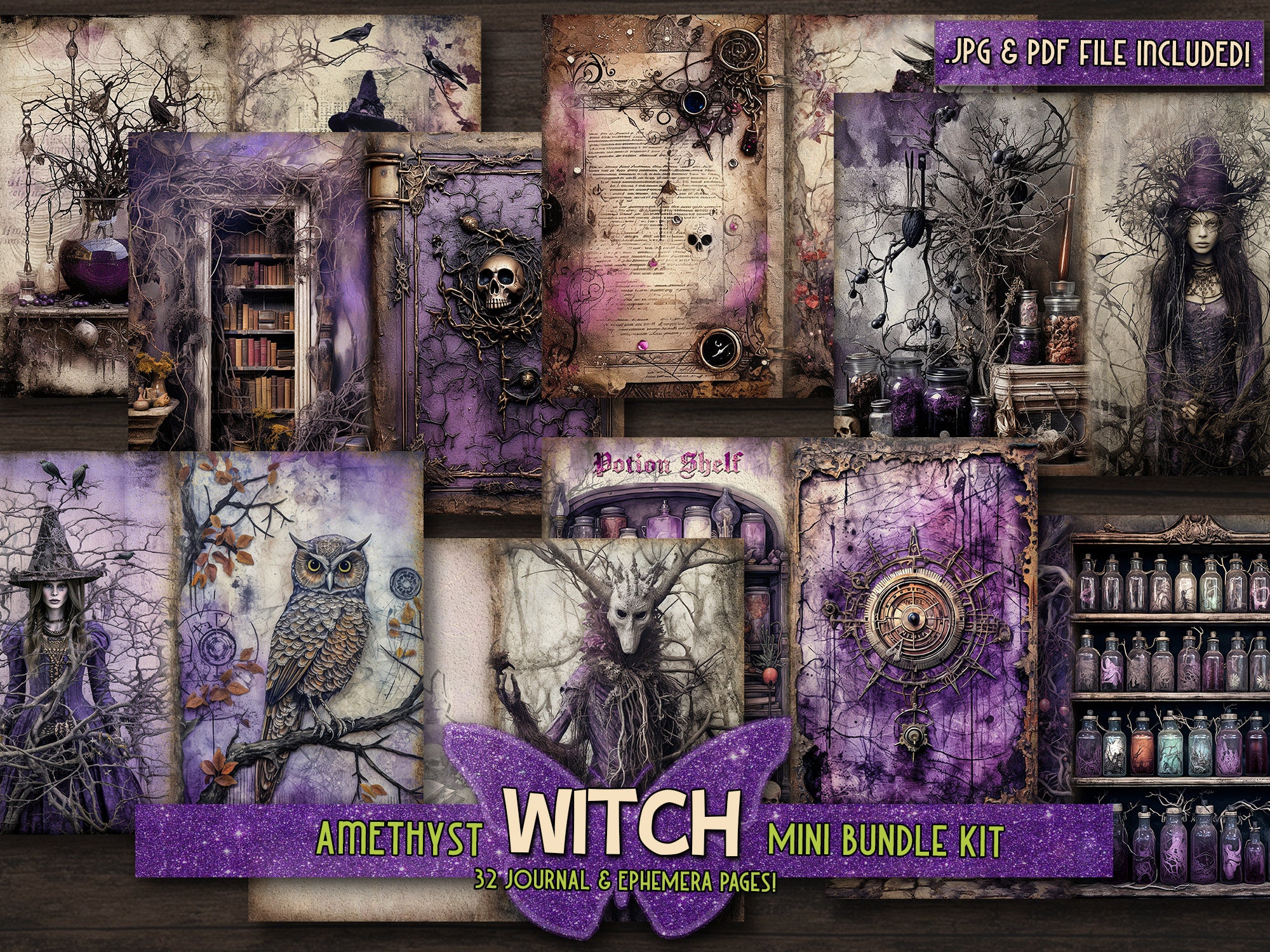 Magical Witch Bundle Printable Purple Junkjournal Papers Ephemera ...