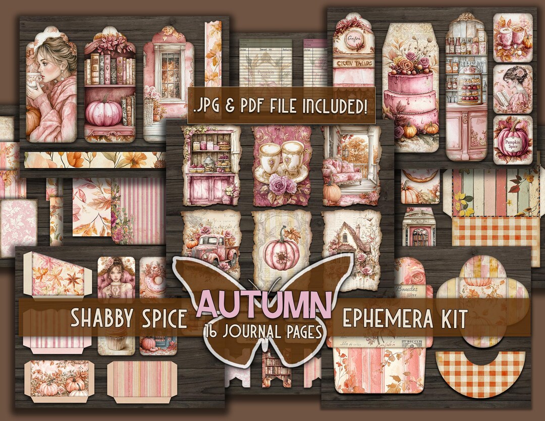 Shabby Ephemera Printable Papers Autumn Cozy Digital Downloaded Pumpkin ...