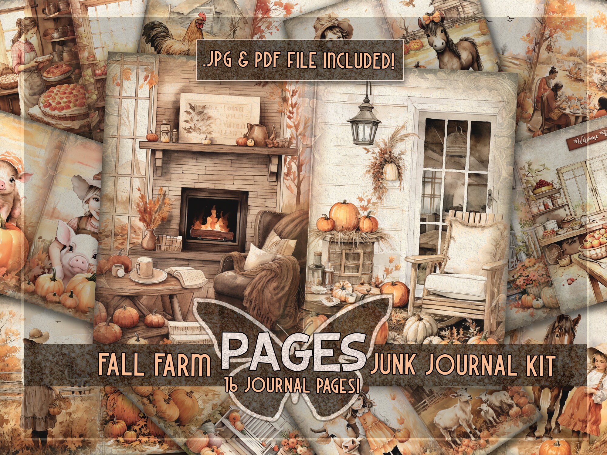 Autumn Junkjournal Printable Papers Kit Digital Downloaded Pumpkin ...