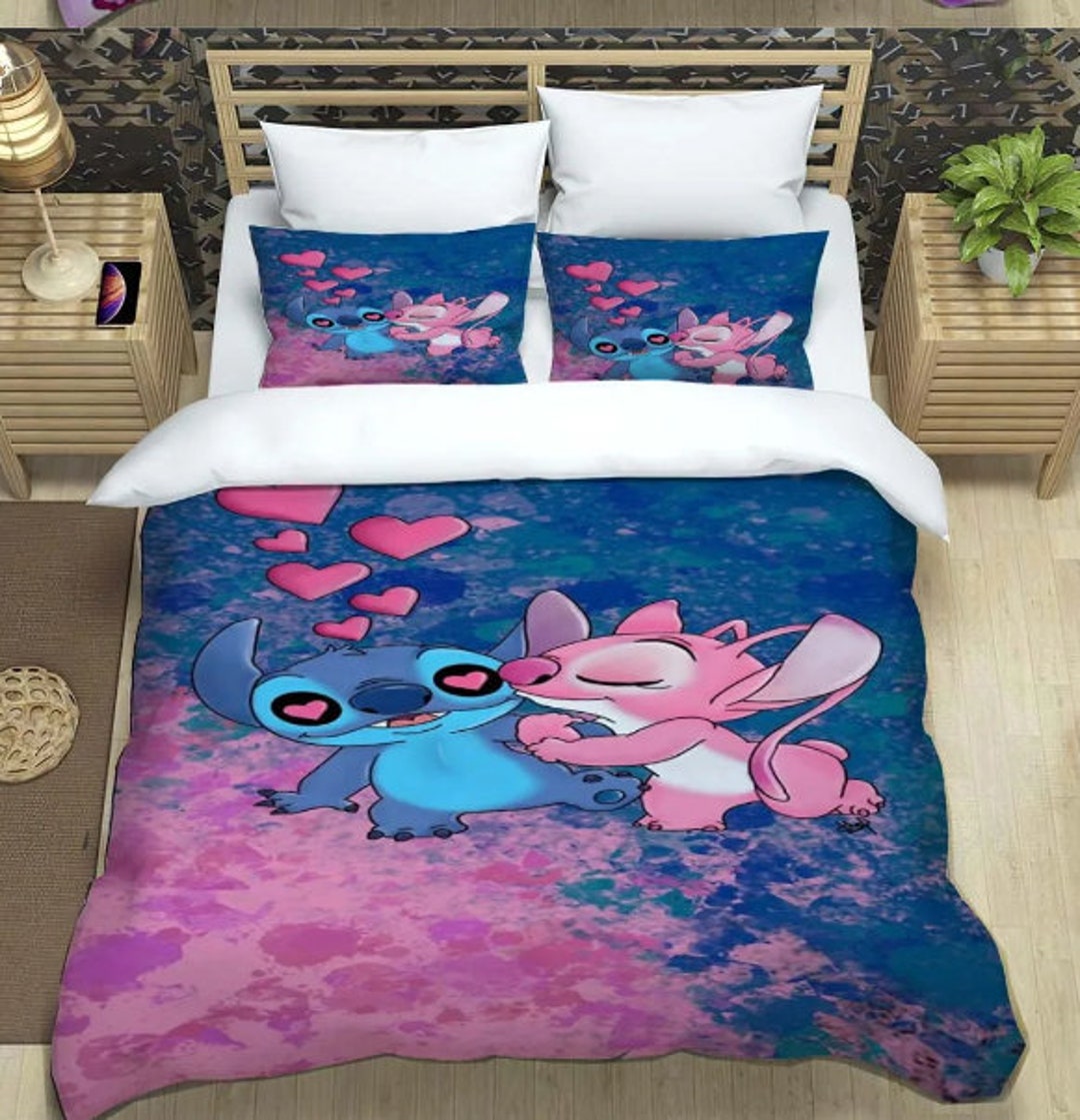 Disney Cartoon Cute Stitch Print ,three Piece Bedding Set, Fashion ...