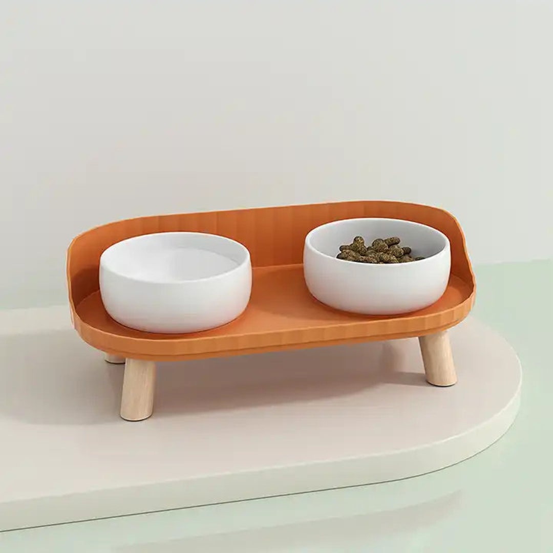 Cat Food Stand With Bowls 2x Ceramic Frame for Cat & Dog Food/water ...