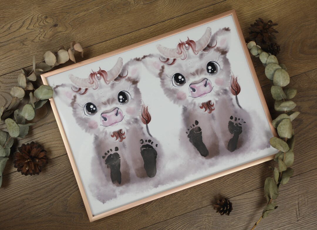 Baby Footprint Set for Twins, Nursery, Cute, Taurus, Personalized Baby ...