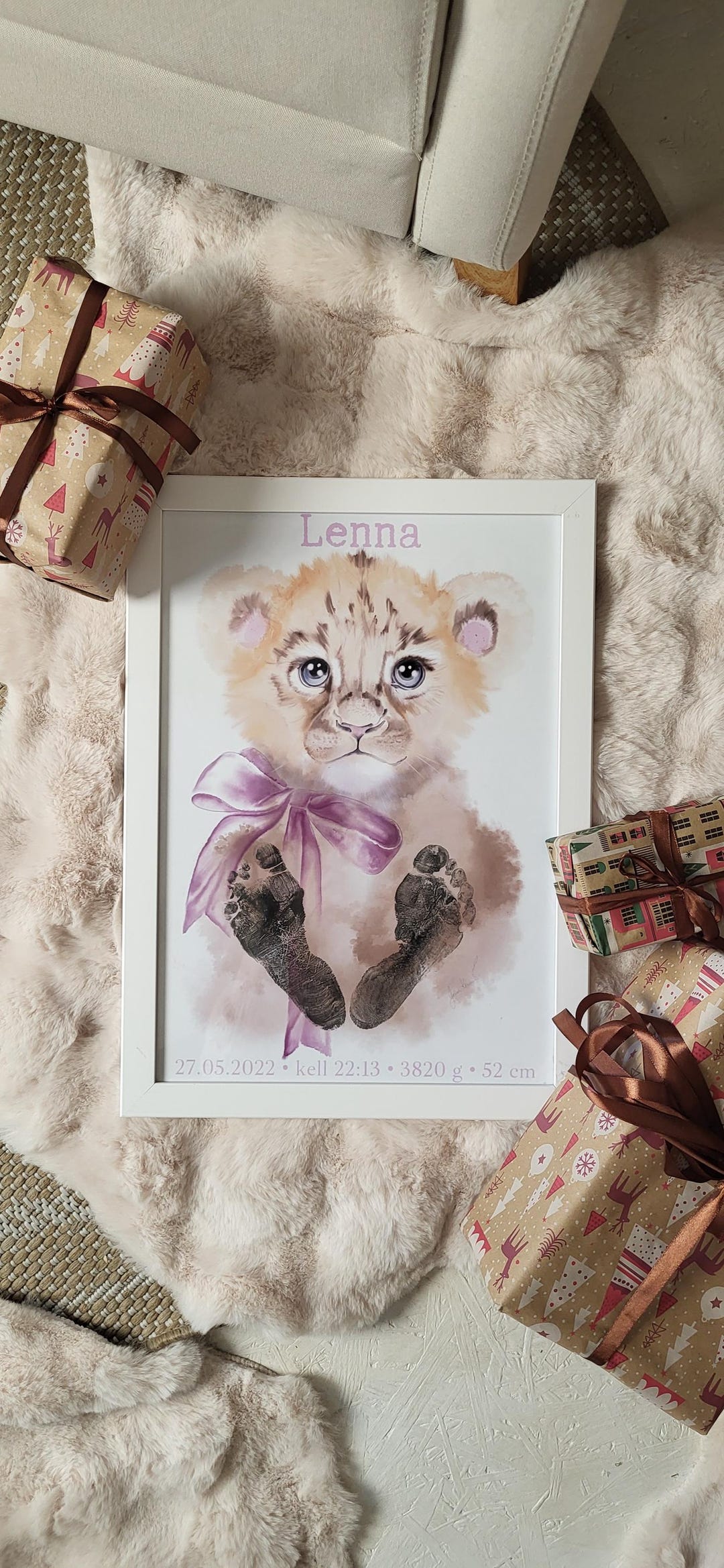 Baby Footprint Set, Nursery, Cute Animals, Tiger, Personalized Baby ...