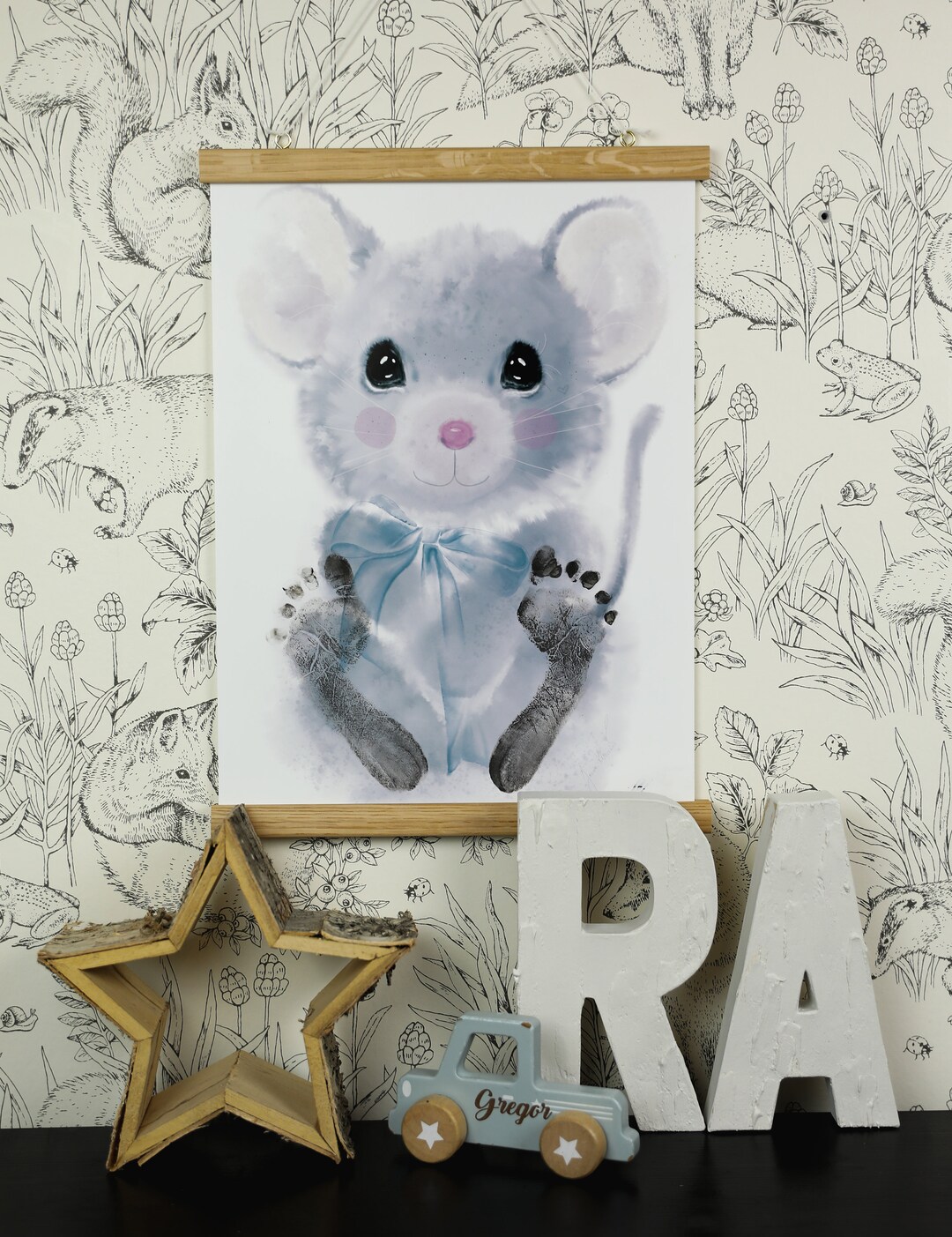 Baby Footprint Set Nursery Cute Animals Rat Personalized - Etsy