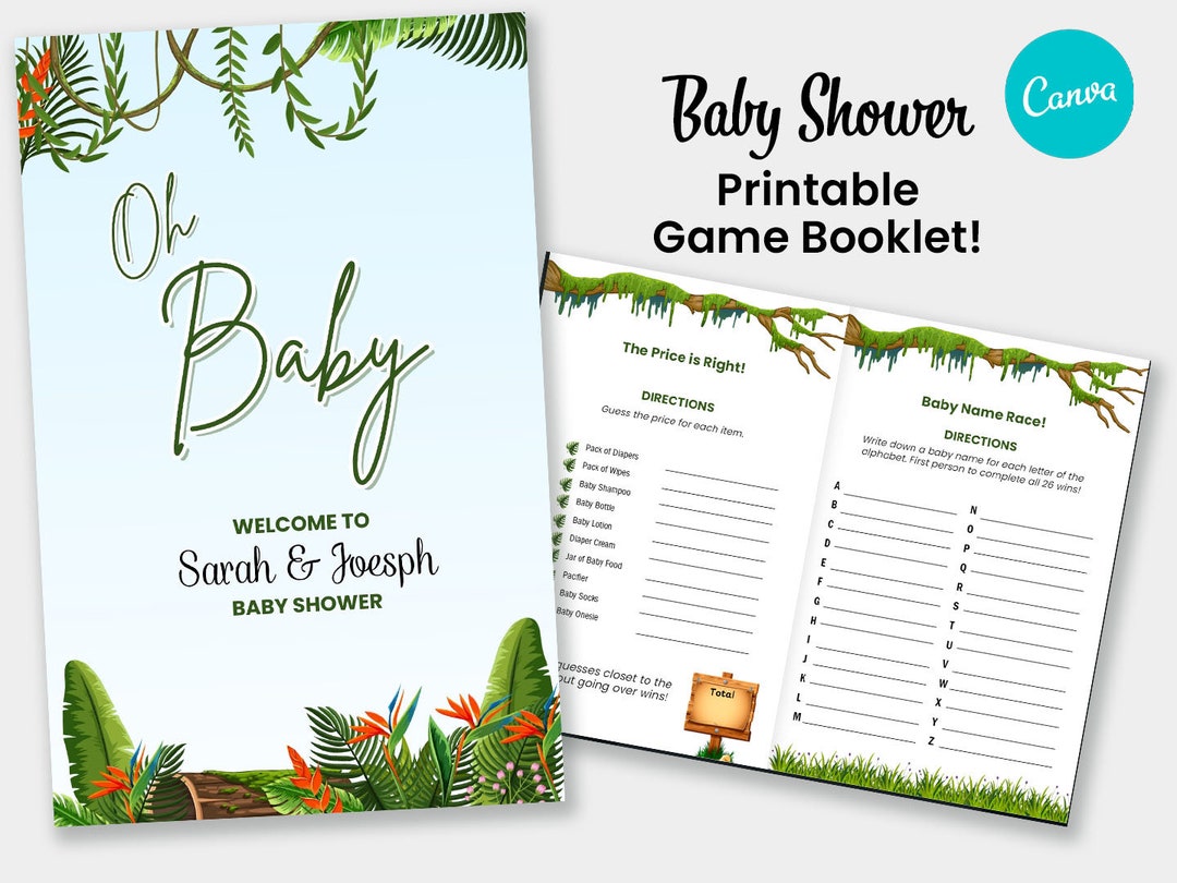 Jungle Theme Baby Shower Game Template, DIY Canva Template for Baby ...