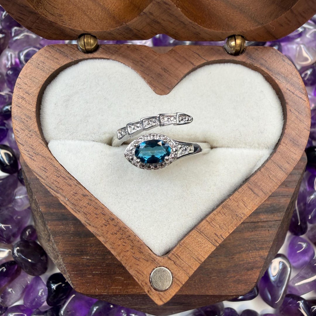 Natural London Blue Topaz Snake Ring Adjustable | S925 Sterling Silver ...