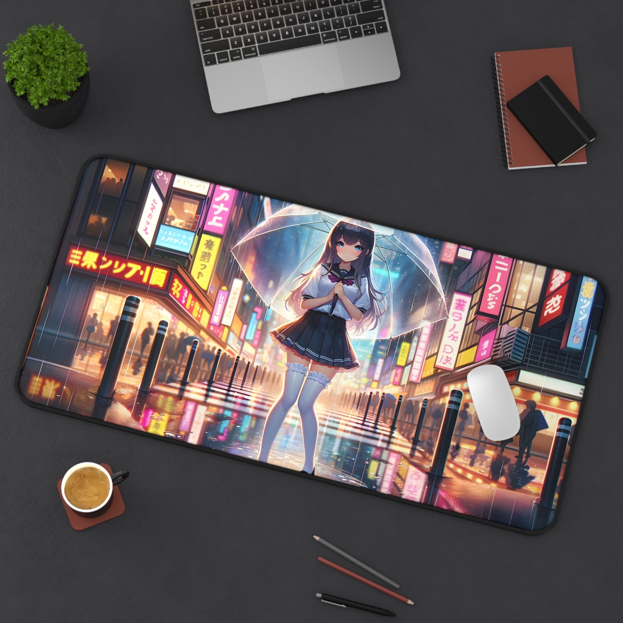 Tokyo Rain Anime Girl Scene Desk Mat Mouse Pad Aesthetic Decor - Etsy