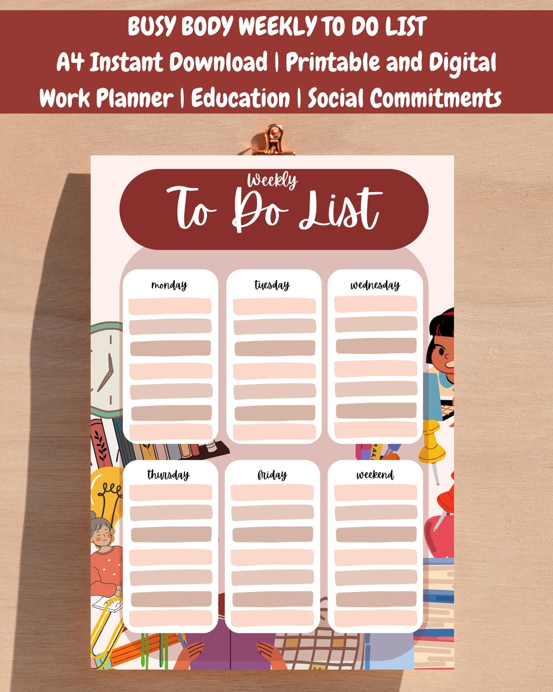 BUSY BODY - WEEKLT to Do List, Printable and Digital 1 Page A4, Work or ...