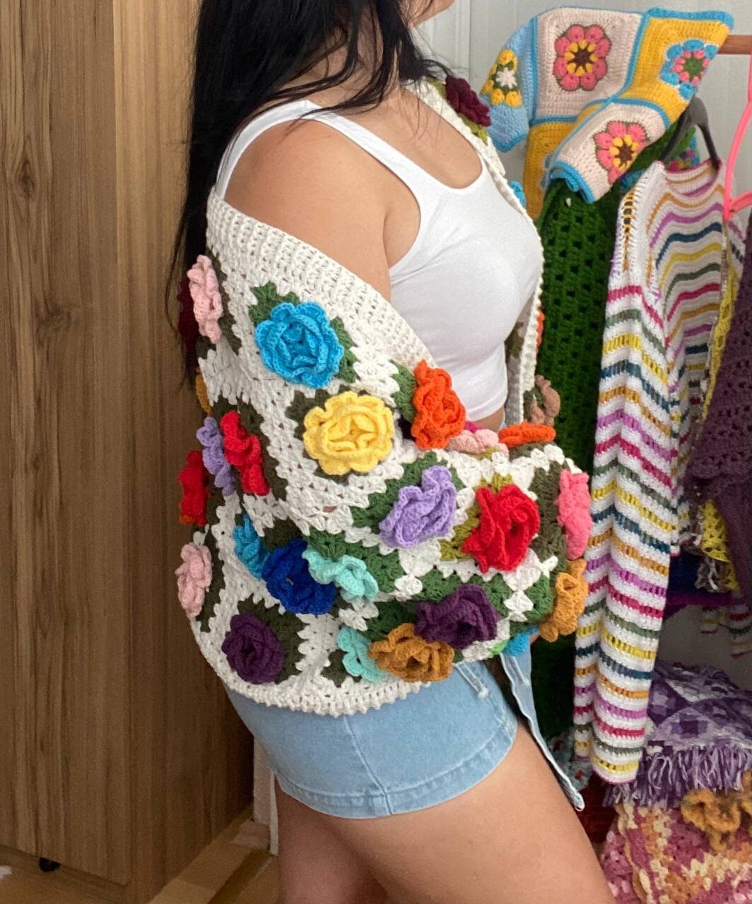 Colorful Fall Cardigan, Multi Color Rose Chunky Cardigan, Mommy and Me ...