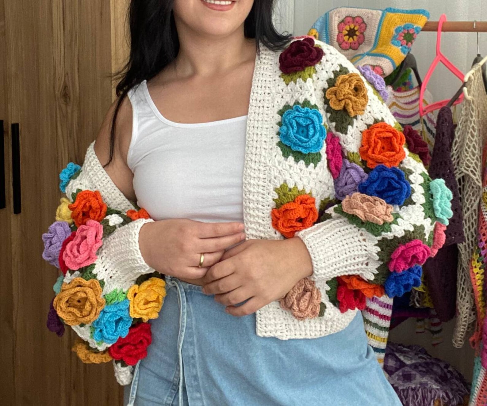 Colorful Fall Cardigan, Multi Color Rose Chunky Cardigan, Mommy and Me ...