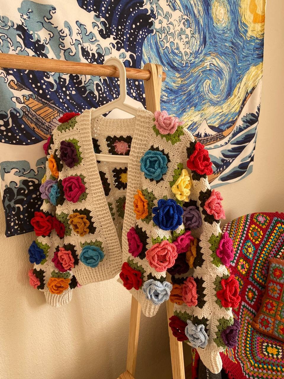 Colorful Fall Cardigan Multi Color Rose Chunky Cardigan - Etsy