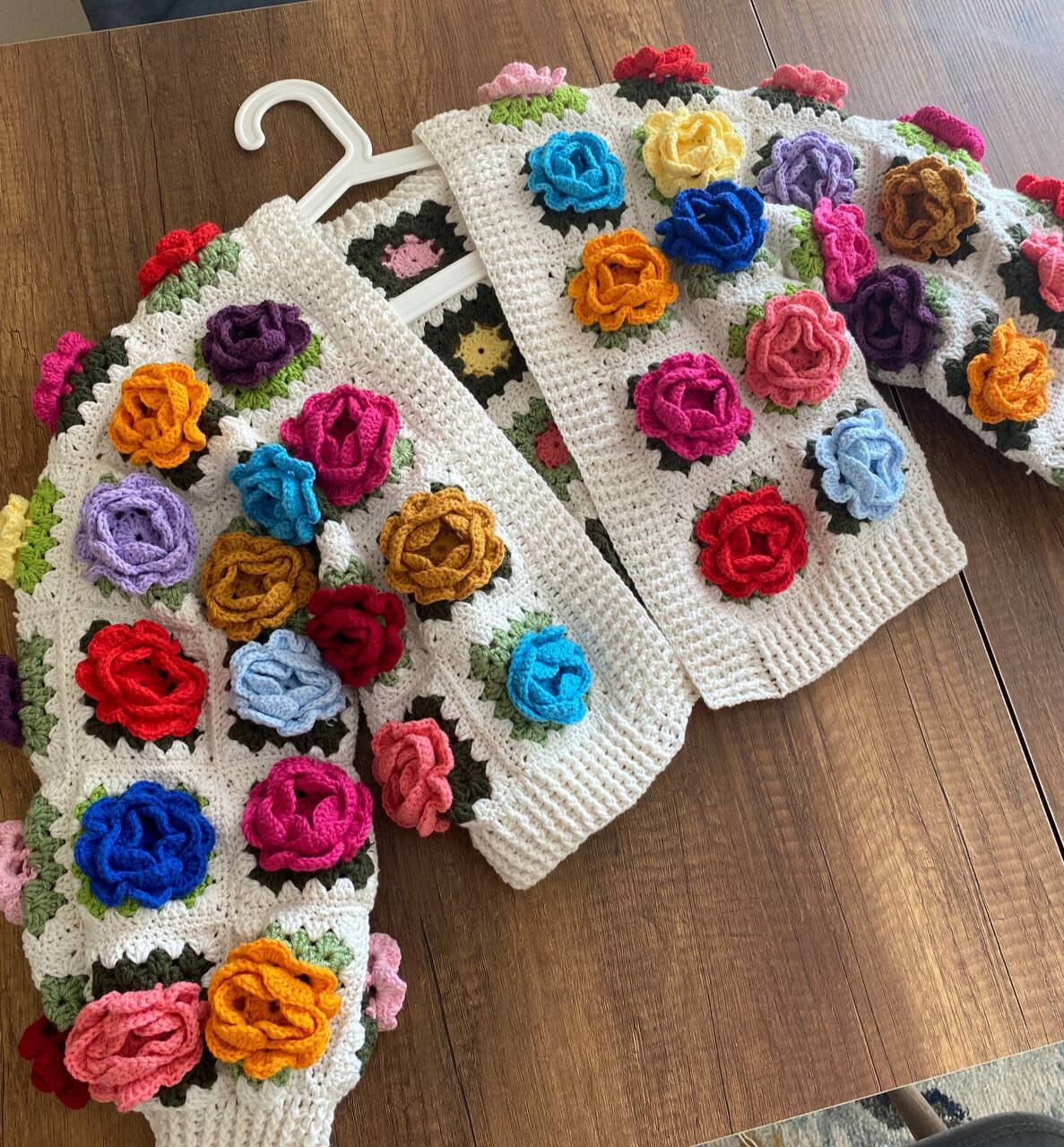 Colorful Fall Cardigan, Multi Color Rose Chunky Cardigan, Mommy and Me ...