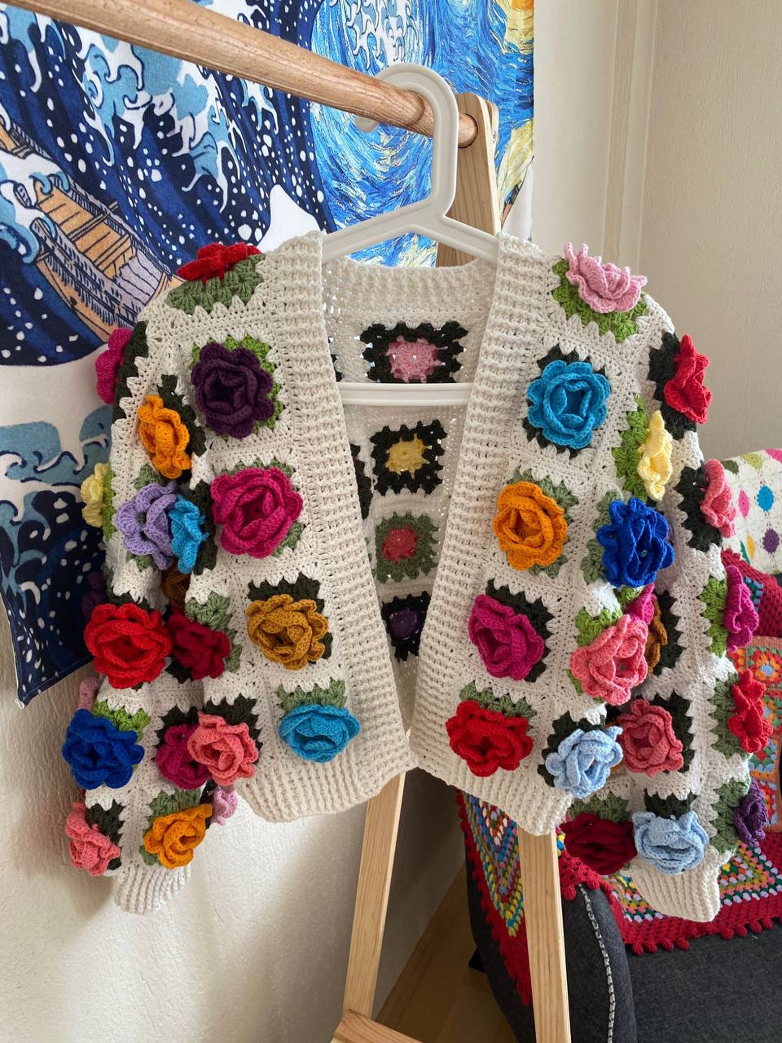 Colorful Fall Cardigan, Multi Color Rose Chunky Cardigan, Mommy and Me ...