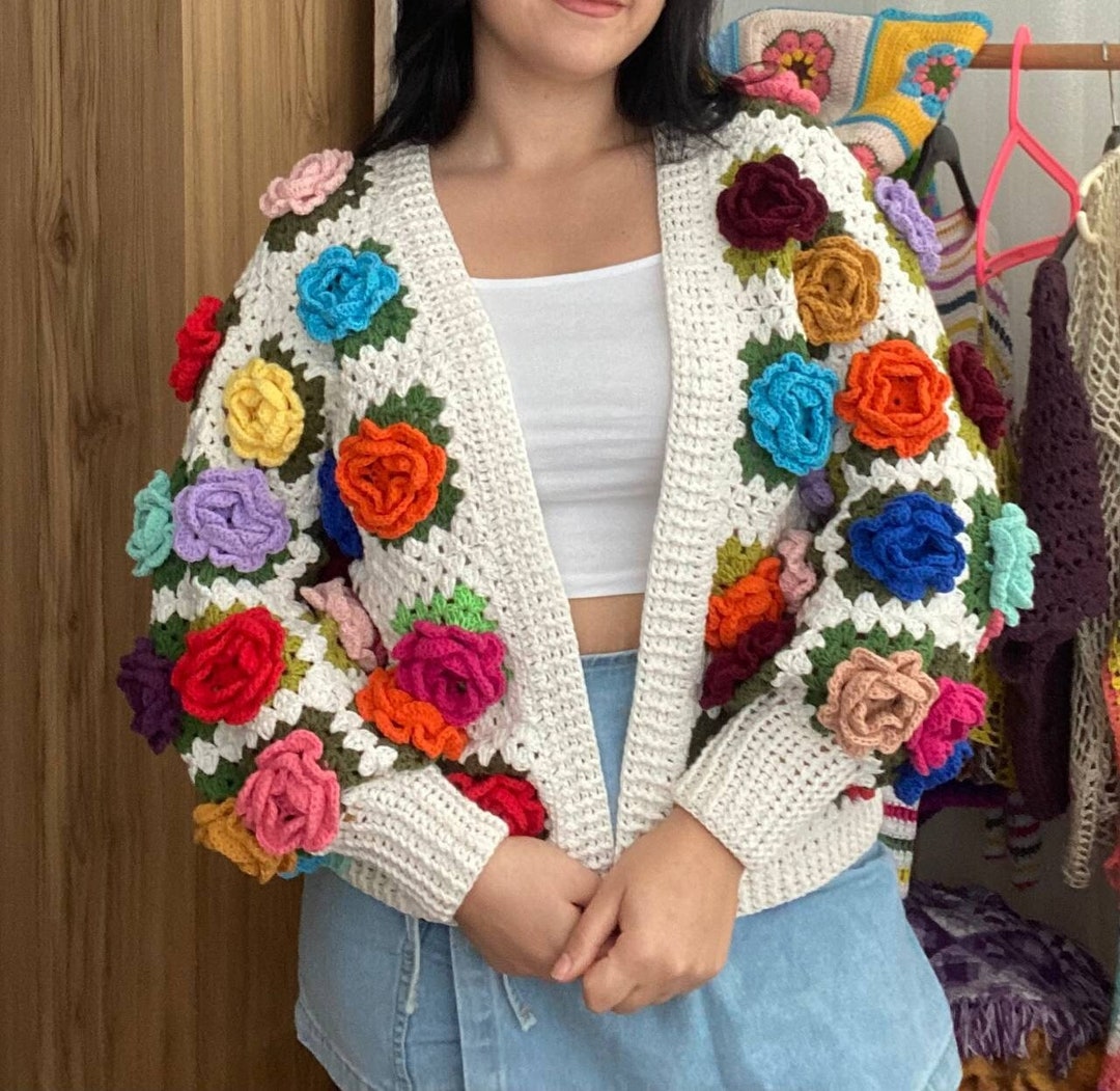 Colorful Fall Cardigan, Multi Color Rose Chunky Cardigan, Mommy and Me ...