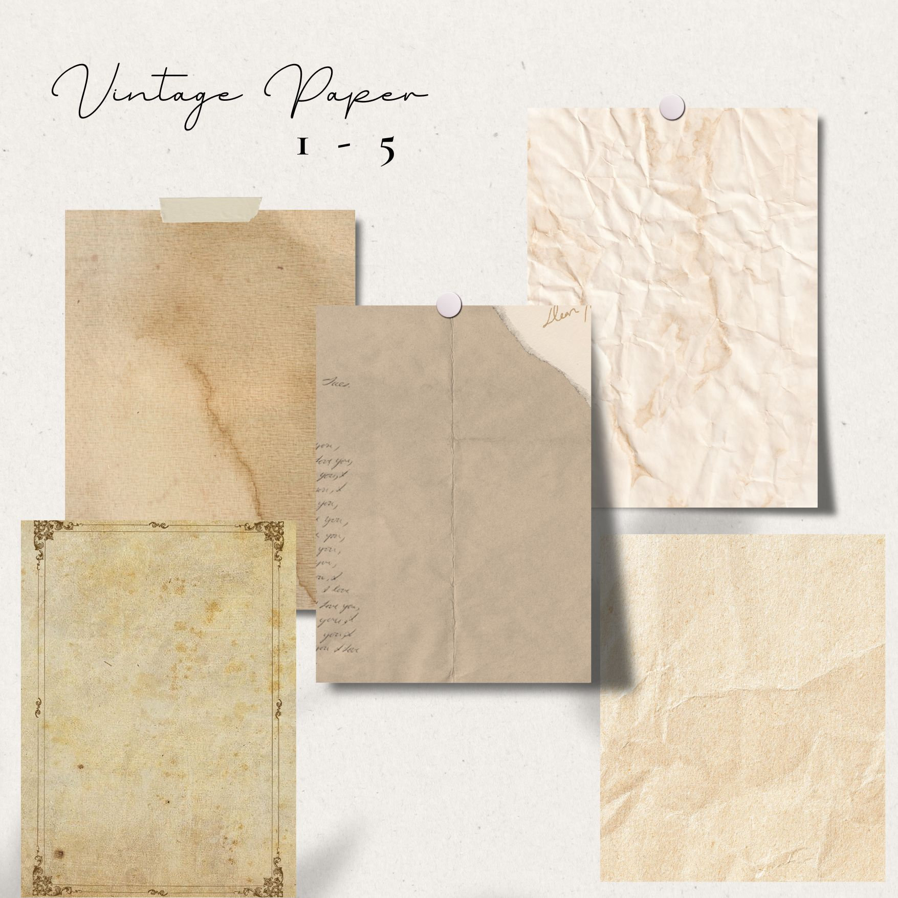 Bundle of 10 Old Vintage Paper Download, 10 Variations, Writing, Note ...