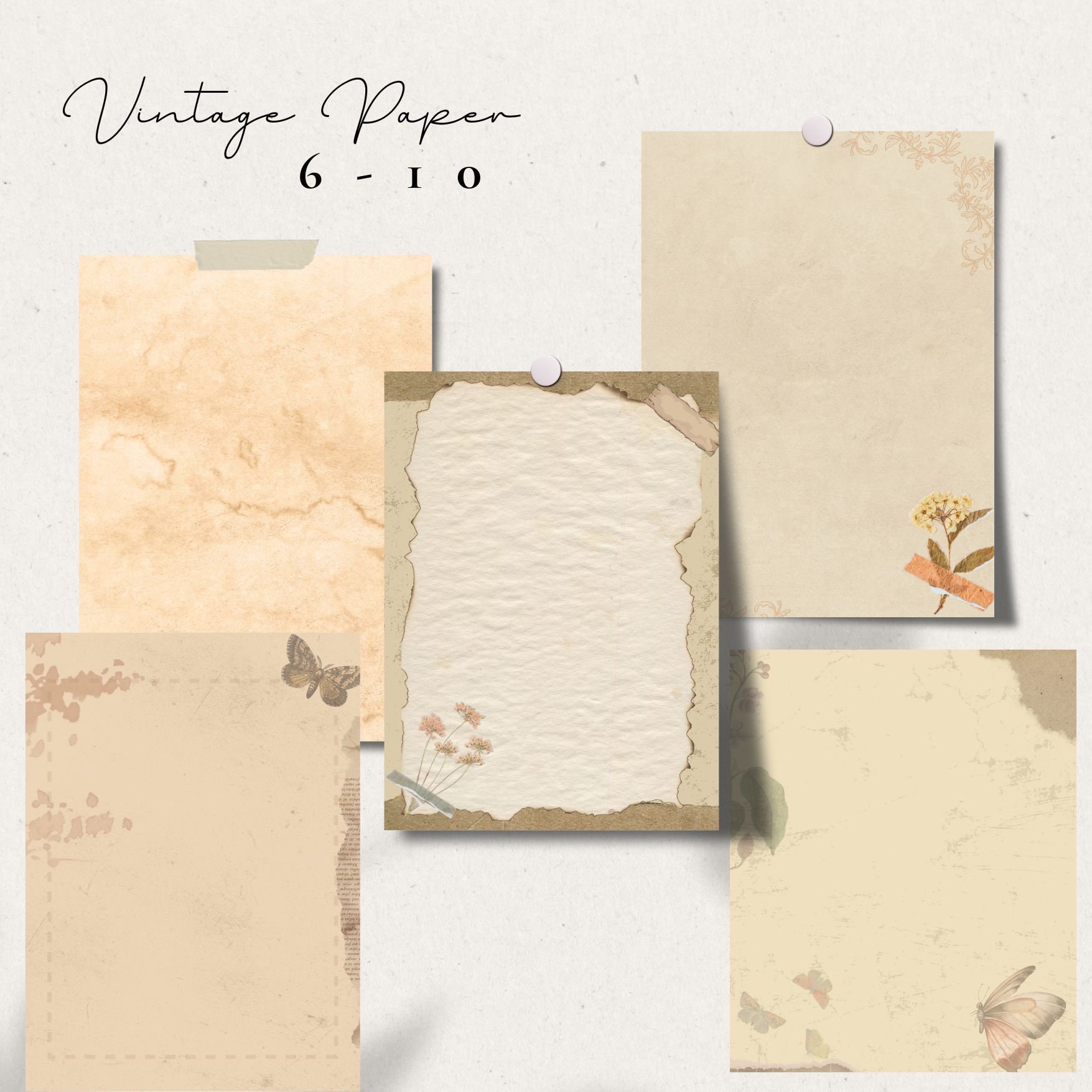 Bundle of 10 Old Vintage Paper Download, 10 Variations, Writing, Note ...