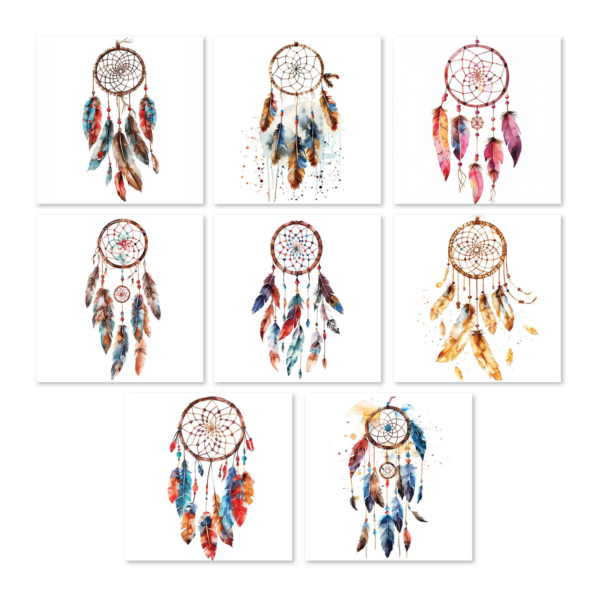32 Dream Catcher Watercolor CLIPART JPG for Art and Craft Digital Paper ...