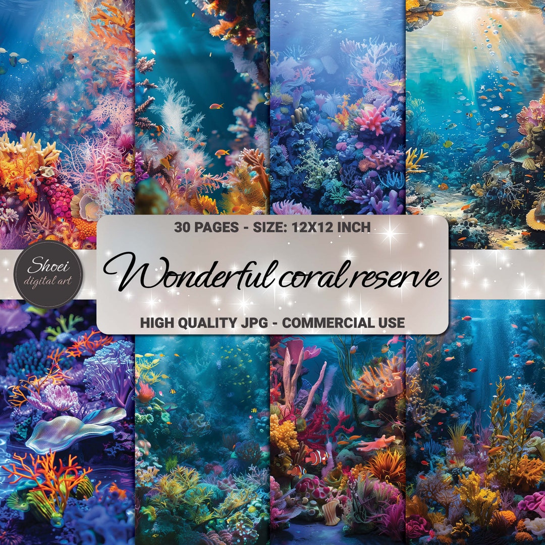 Coral Reserve Sea 12X12 Digital Paper Scrapbooking, Junk Journal Kit ...