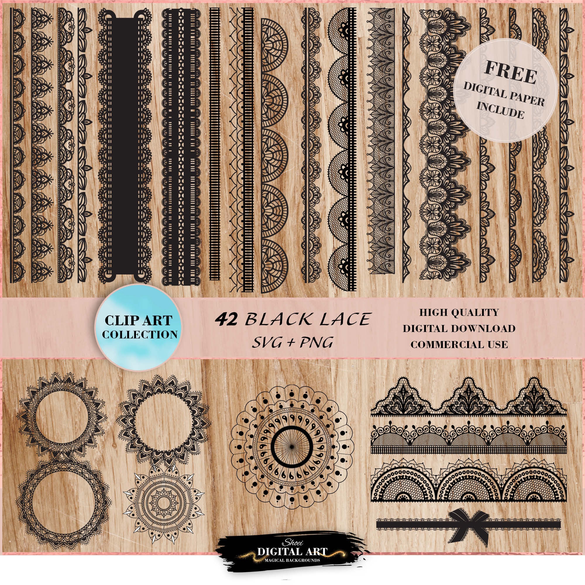 42 Black Lace SVG and PNG, Black Lace Borders and Circles for ...