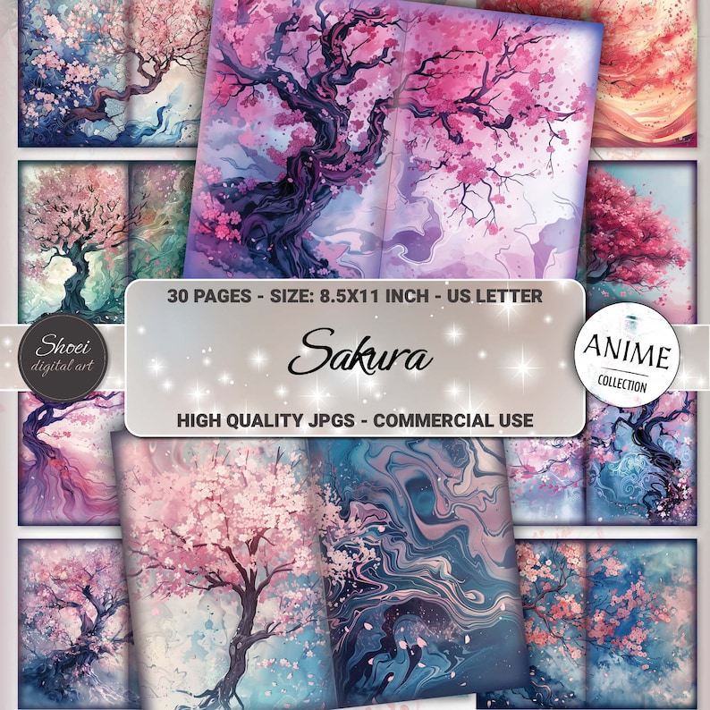 Japanese Sakura Art Digital Paper Collection for Junk Journal ...