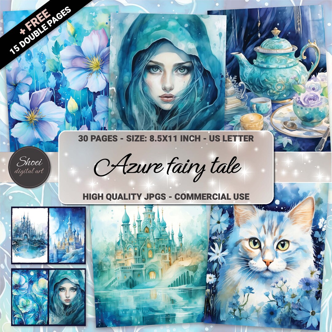Azure Teal Fantasy Digital Art: Floral Watercolor Collection (digital ...