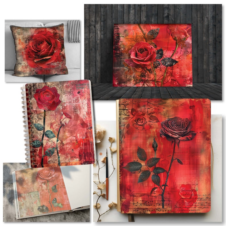 Red Roses Digital Paper: 30 Vintage Floral Designs (8.5x11, Commercial ...