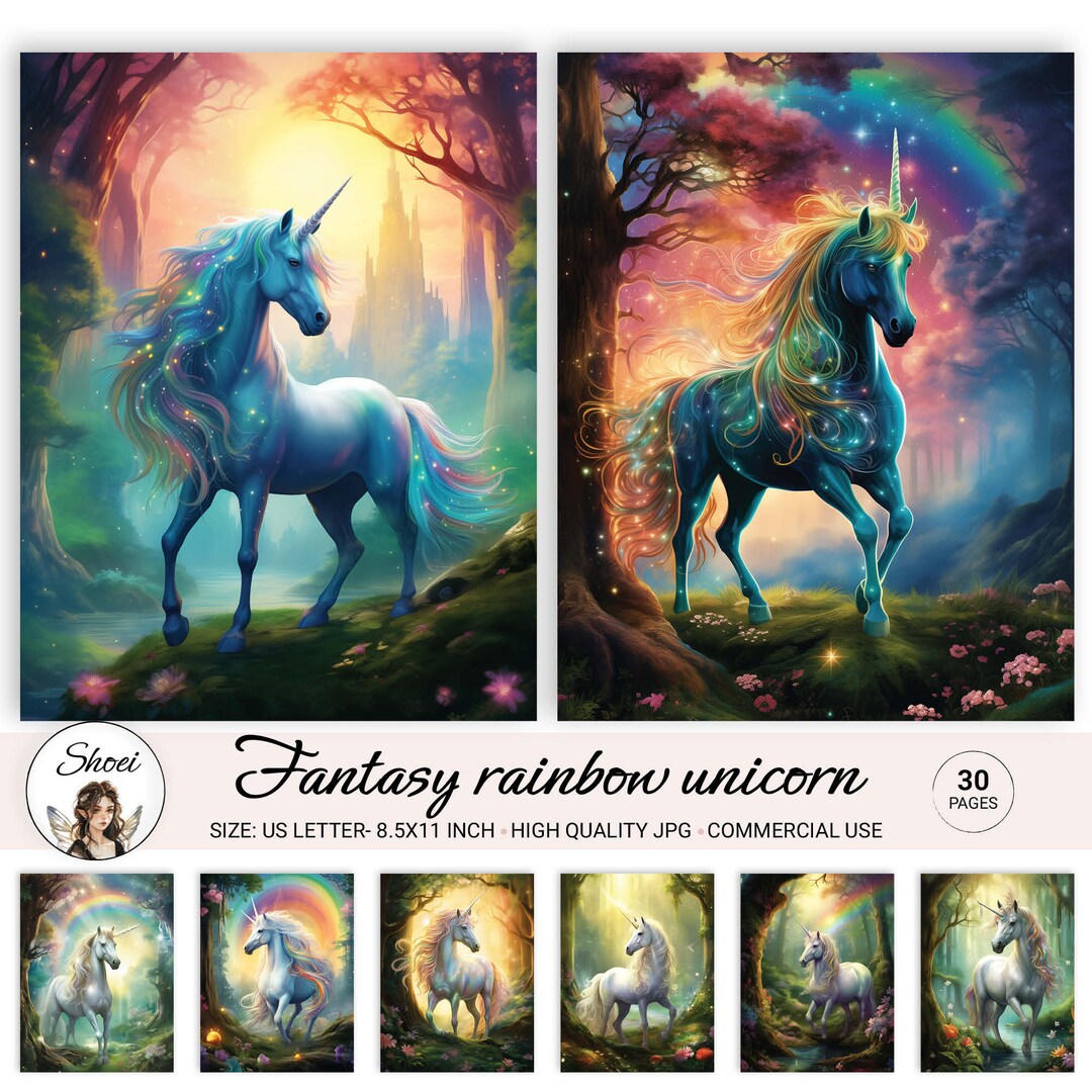 Enchanted Unicorn Digital Paper: Fantasy Art, Scrapbook Backgrounds ...