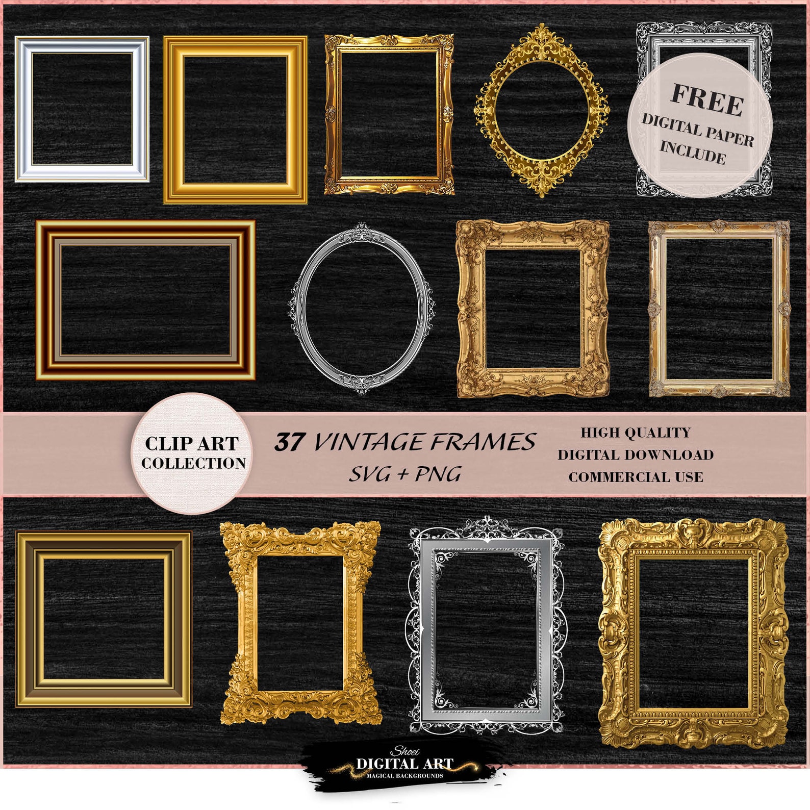 37 Vintage Gold & Silver Frames: Luxury Clipart (SVG, PNG) - Etsy
