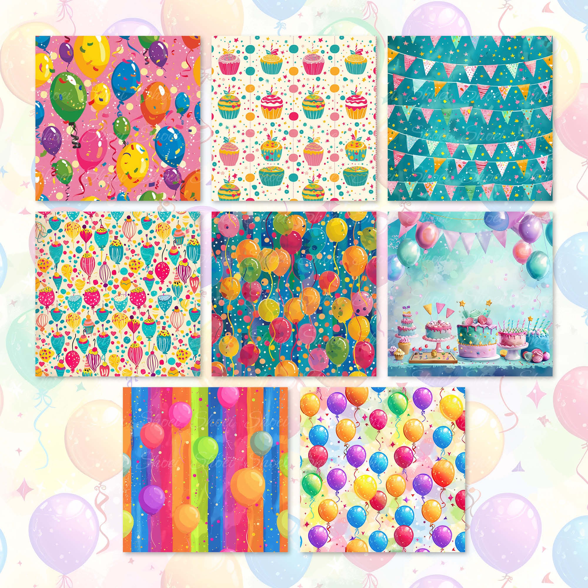 Birthday Party Digital Paper Set: 12x12 Scrapbook Backgrounds (digital ...