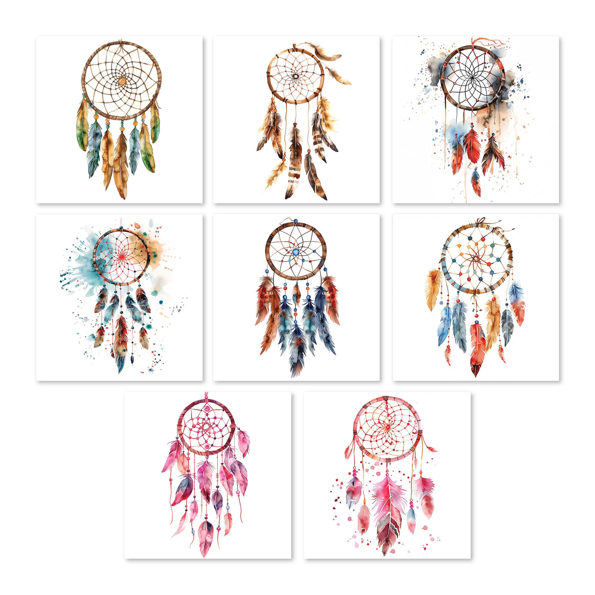 32 Dream Catcher Watercolor CLIPART JPG for Art and Craft Digital Paper ...