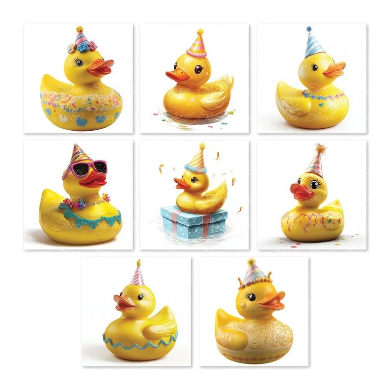 Birthday Duck Clipart Set, Cute Rubber Duck JPG, Party Hat Duck ...