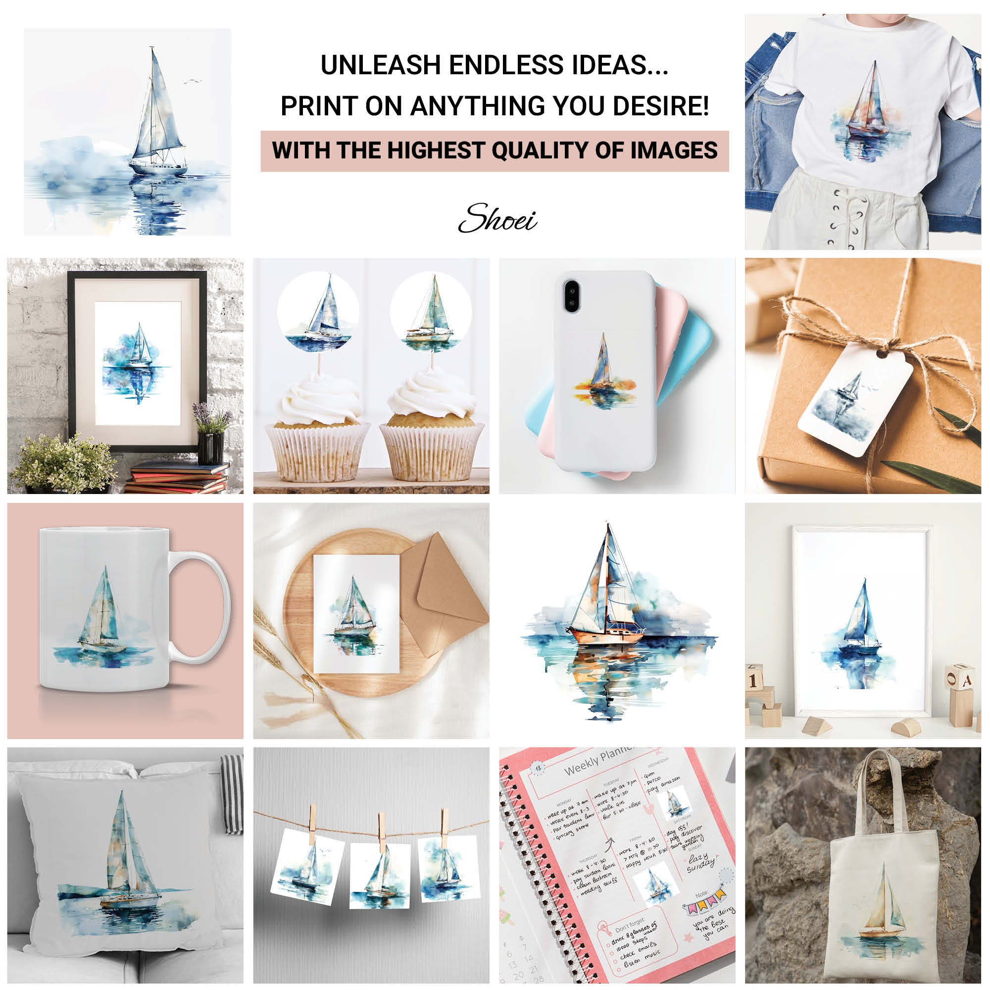 32 Sailboat at Sea Watercolor Clipart Collection Art and Craft Digital ...