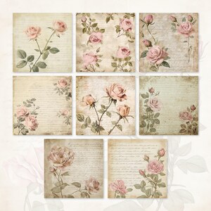 Vintage Roses Digital Paper, Antique Floral Scrapbook Paper, Shabby ...