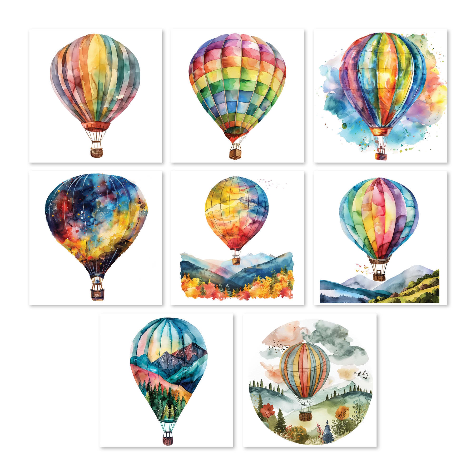 32 Hot Air Balloon Watercolor Clipart JPG Set Art and Craft Digital ...