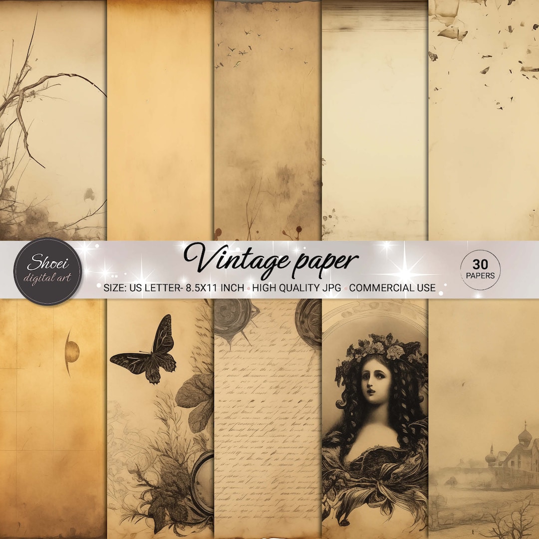 Vintage Paper Digital Papers - 30 Aged Paper Designs, Scrapbooking ...