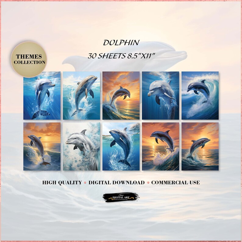 Dolphin Digital Paper, 30 Pages Portrait Size for Junk Journal ...