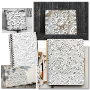 White Embossed Elegant Floral Digital Paper, 30 Pages 8.5X11 Size for ...