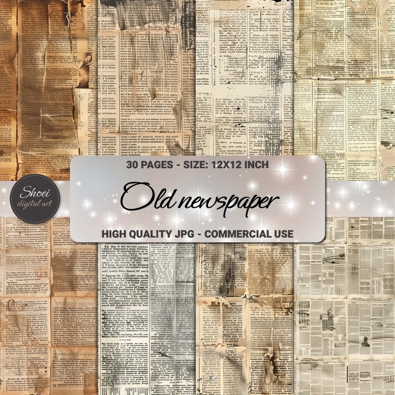 Vintage Old Newspaper Digital Paper Collection - 30 Pages 12x12 for ...