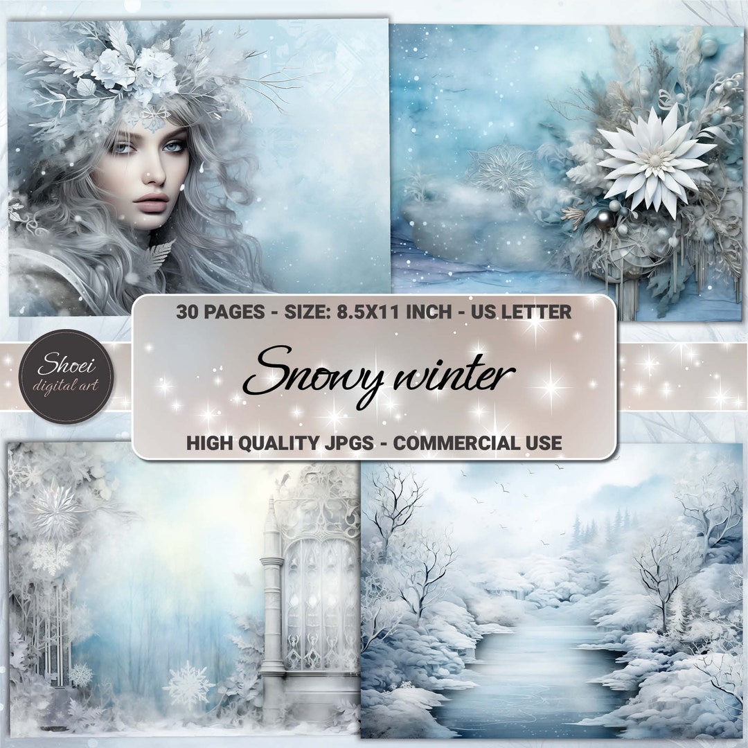 Winter Wonderland Digital Paper: Blue Snowy Backgrounds (8.5x11 ...