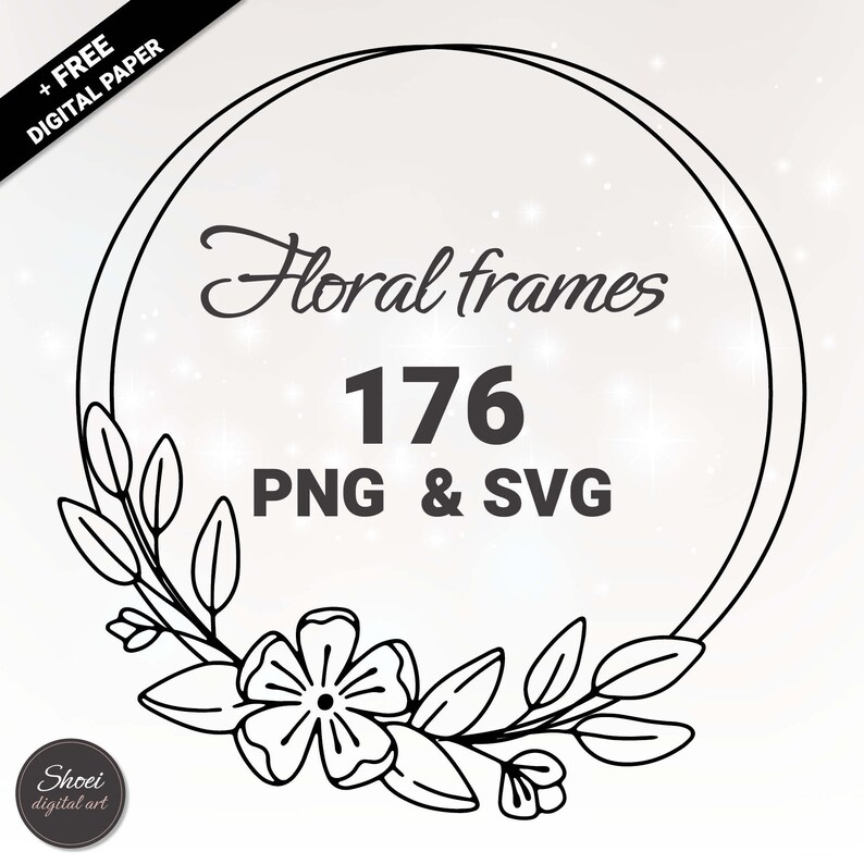Floral Frames SVG Bundle: 176 PNG Clipart, Wedding Invitation Graphics ...