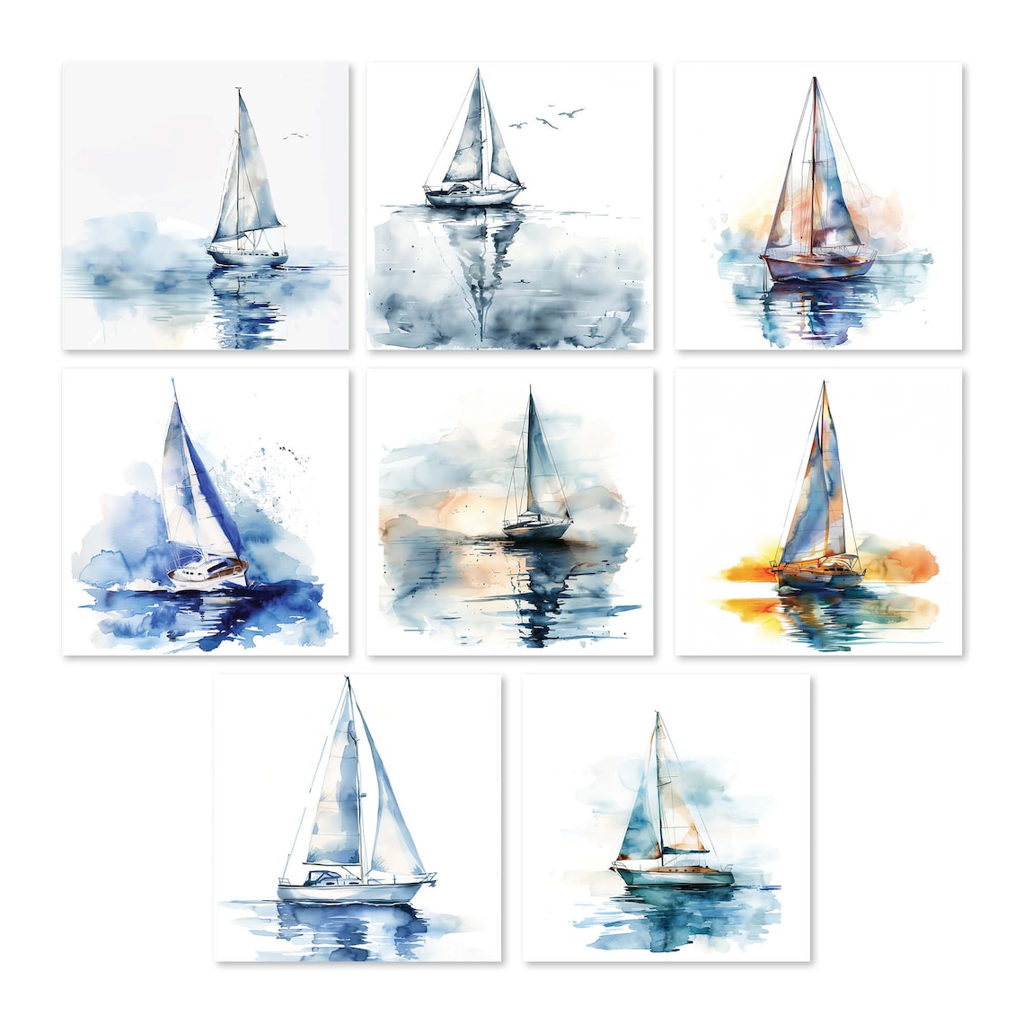 32 Sailboat at Sea Watercolor Clipart Collection Art and Craft Digital ...