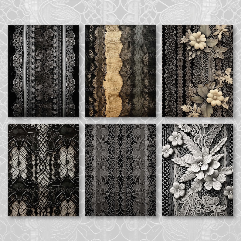 Black Lace Digital Paper for Junk Journal Kit, Mixed Media Art ...