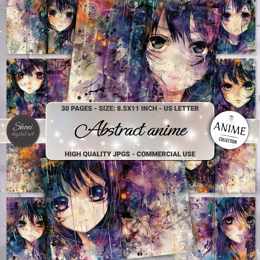 Anime Girl Abstract Purple Digital Paper: 30-page Art Collection ...