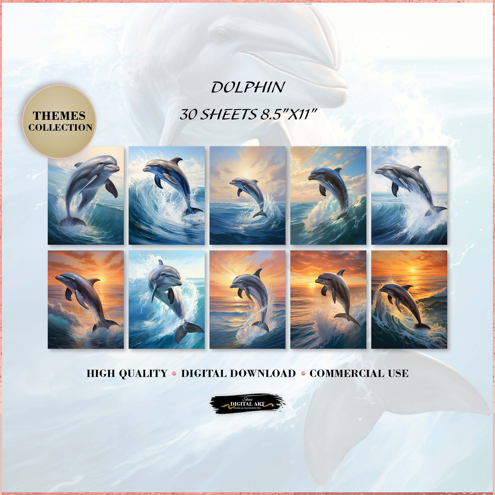 Dolphin Digital Paper, 30 Pages Portrait Size for Junk Journal ...